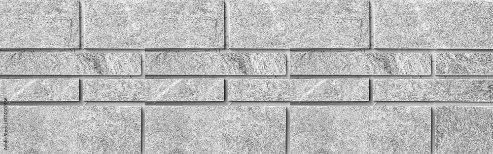 Panorama of Block pattern of white stone cladding wall tile texture and ...