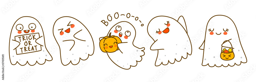 Cute little ghosts isolated on white background - cartoon characters ...