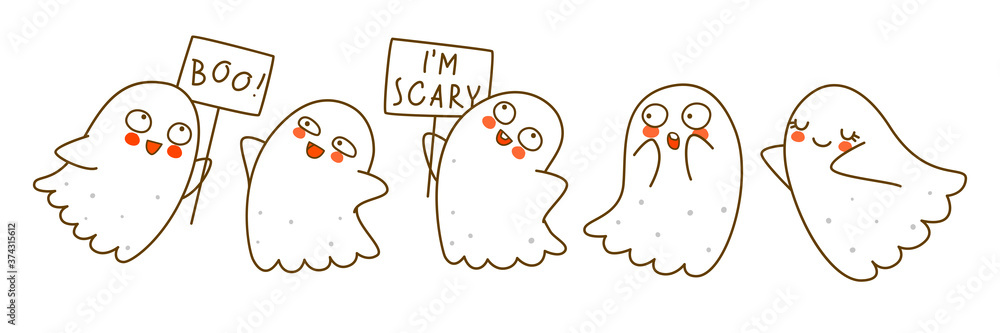 Cute little ghosts isolated on white background - cartoon characters ...