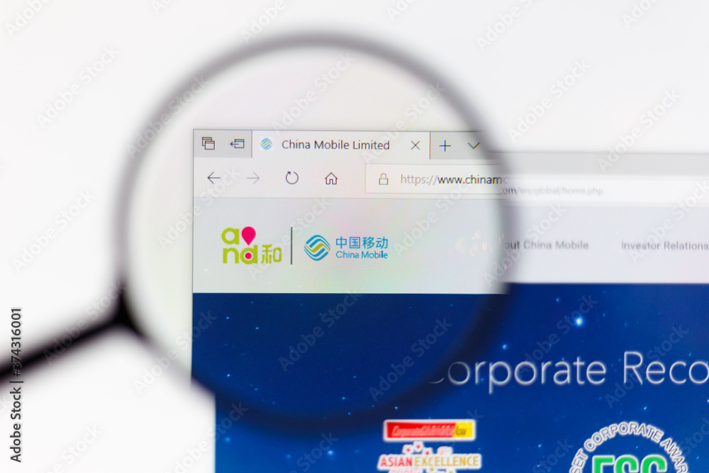 Moscow / Russia - 04.04.2019: China Mobile logo on the official website ...