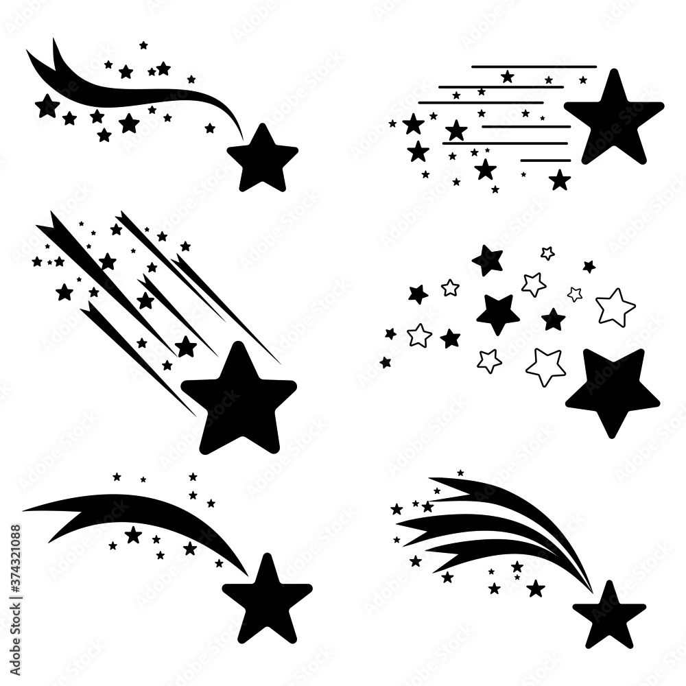 Icons of meteorites and comets. Falling stars vector set. Shooting ...