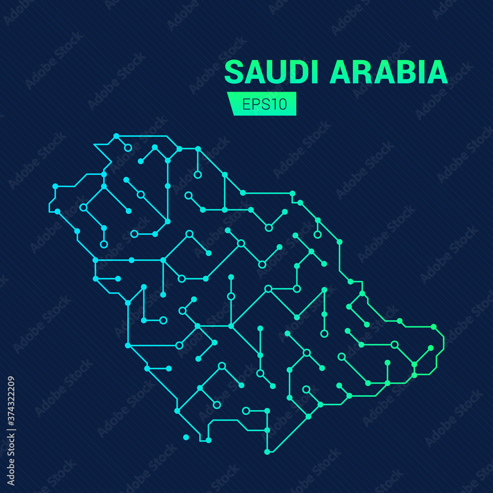 Abstract futuristic map of Saudi Arabia. Electric circuit of the ...