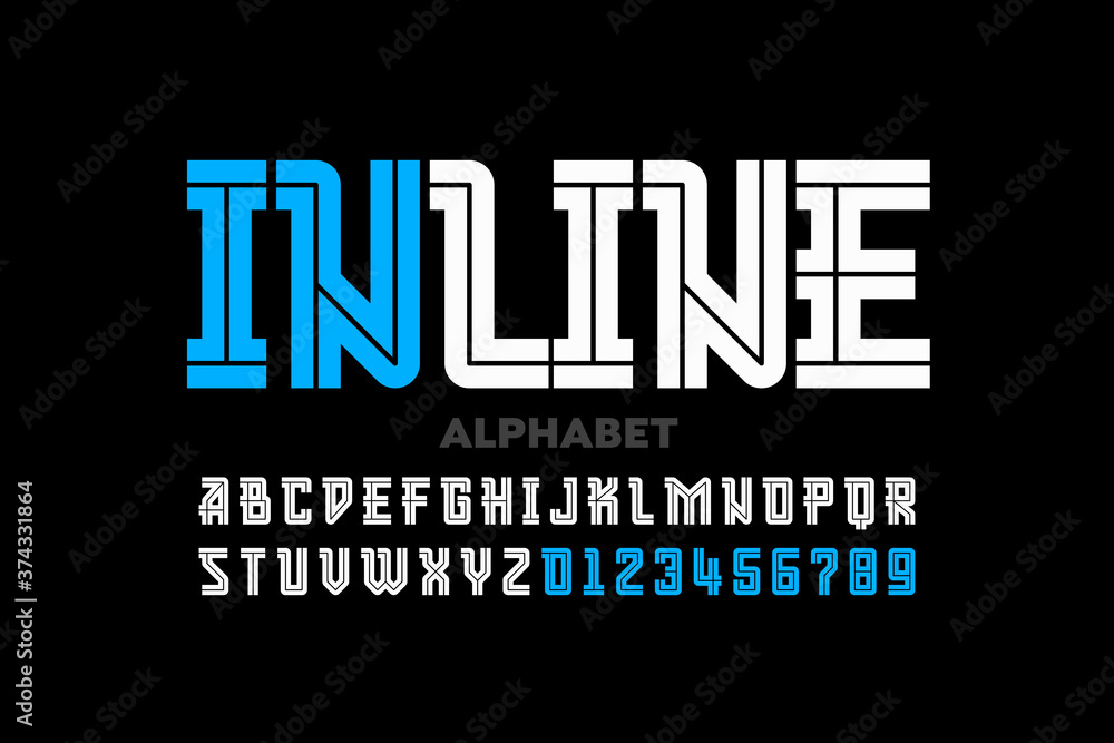 Inline style font, alphabet letters and numbers Stock Vector | Adobe Stock