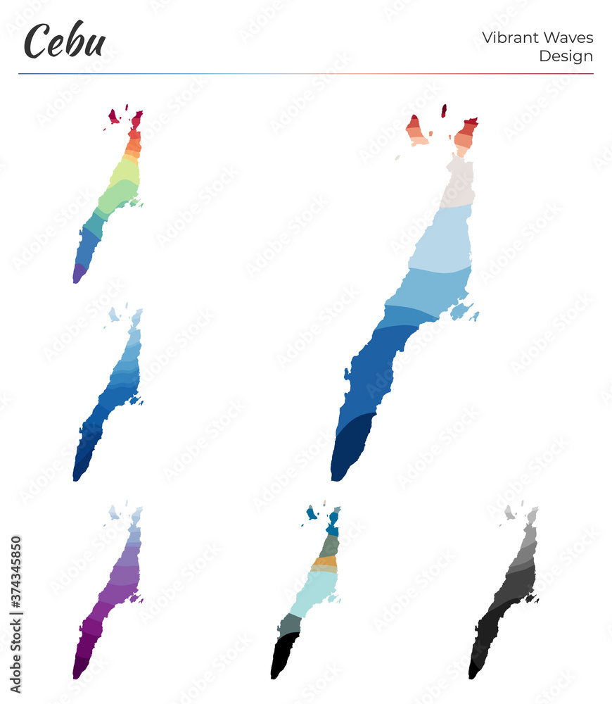 Set of vector maps of Cebu. Vibrant waves design. Bright map of island ...