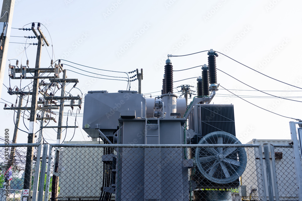 High voltage transformer with power supply station Stock Photo | Adobe ...
