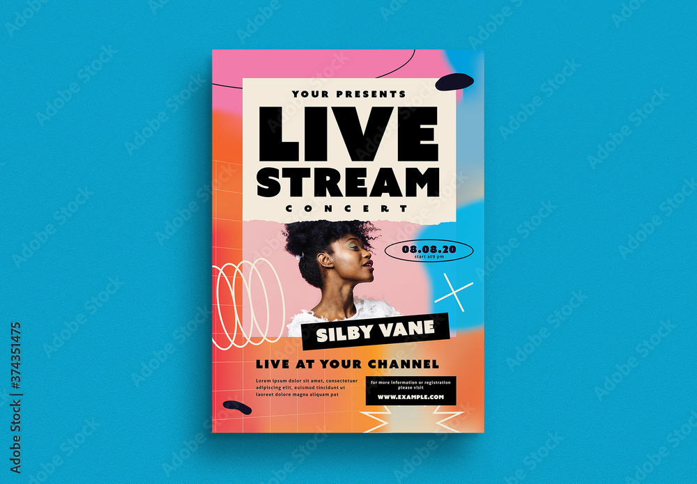Holographic Live Stream Concert Flyer Stock Template | Adobe Stock