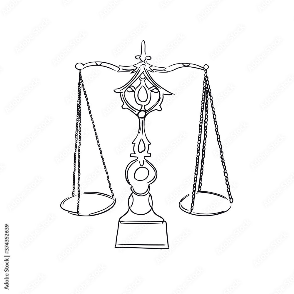 Retro scales. Old metal scales a sketch. Vintage balance hand drawing ...