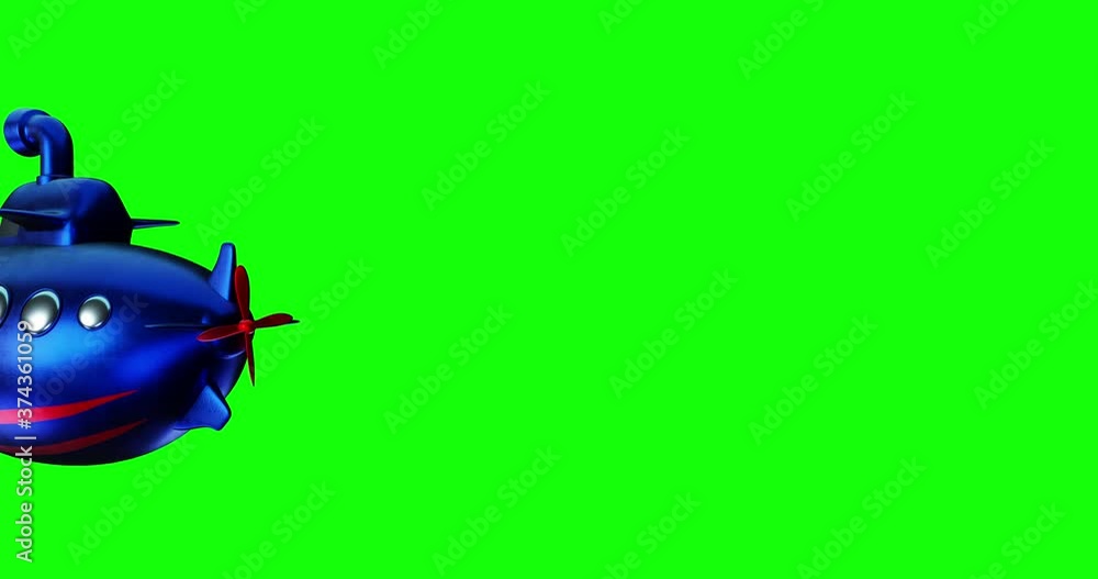 3d motion graphic of red face submariner cartoon style moves from the ...