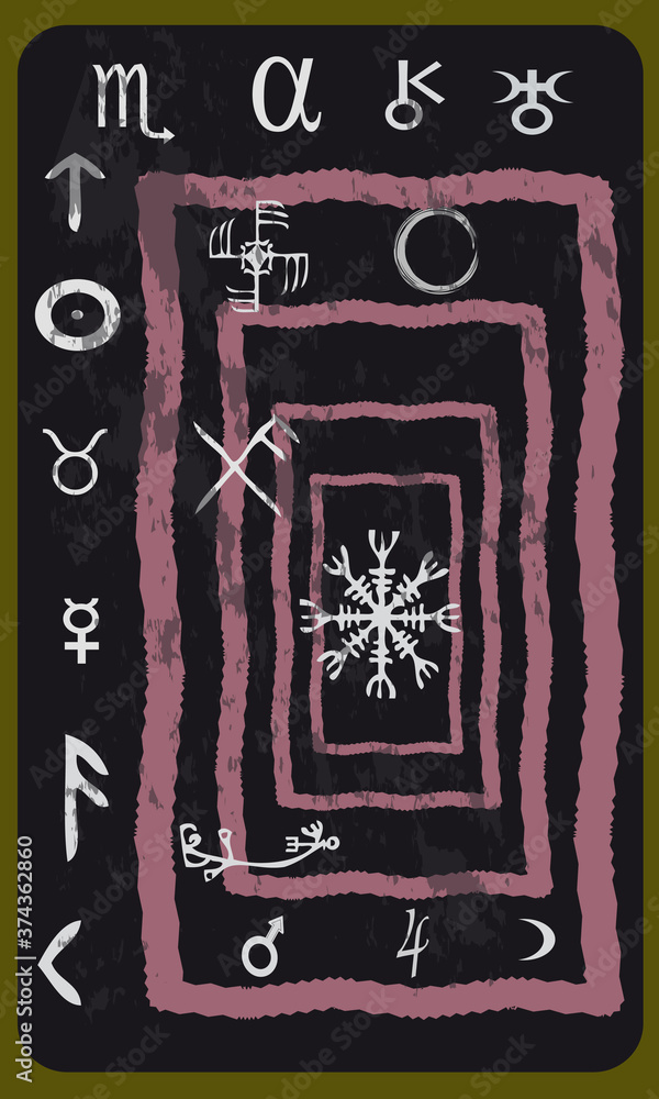 Tarot cards - back design. Alchemy. Runes and Astrological symbols of ...