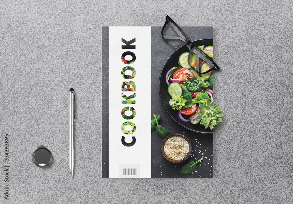 Cookbook Layout with Yellow Accents Stock Template | Adobe Stock