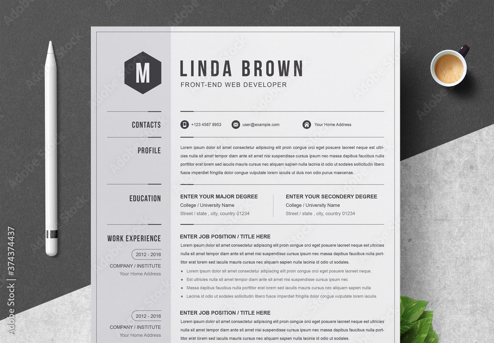 Resume Layout Set with Gray Sidebar Stock Template | Adobe Stock