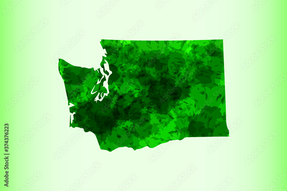 Washington watercolor map vector illustration of green color on light ...
