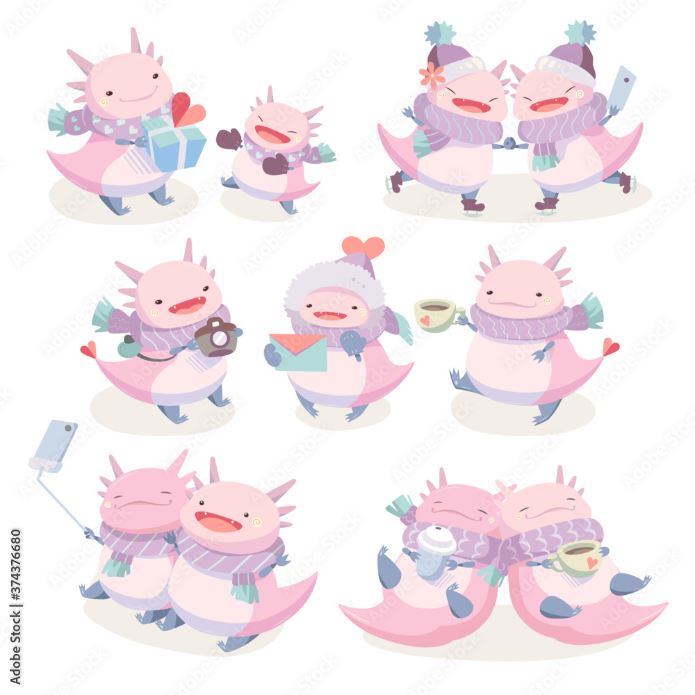 Vector cute axolotl character design. Stock Vector | Adobe Stock