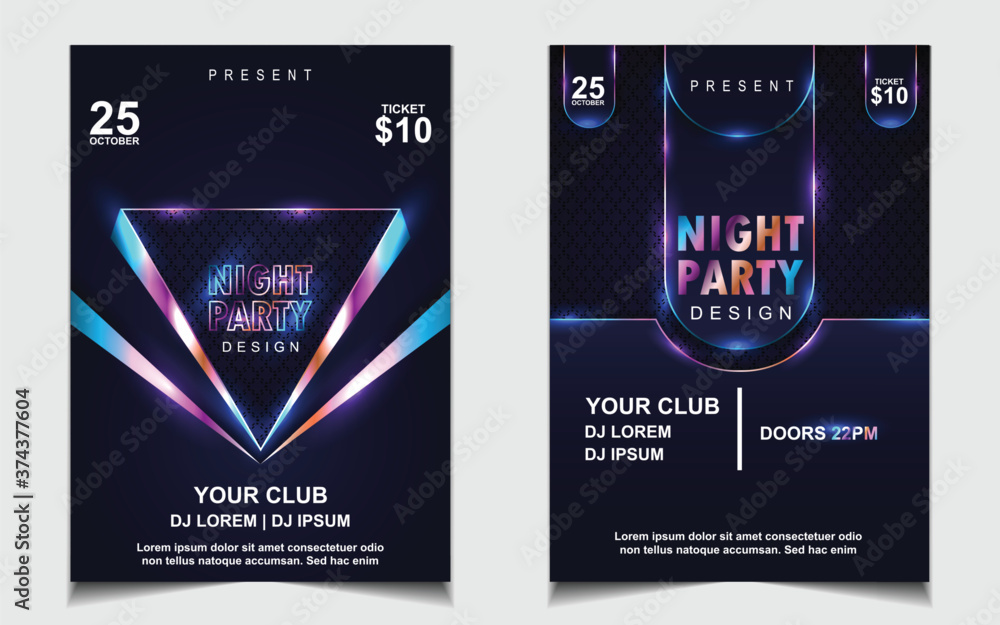 Night dance party electro and music cover design template background ...