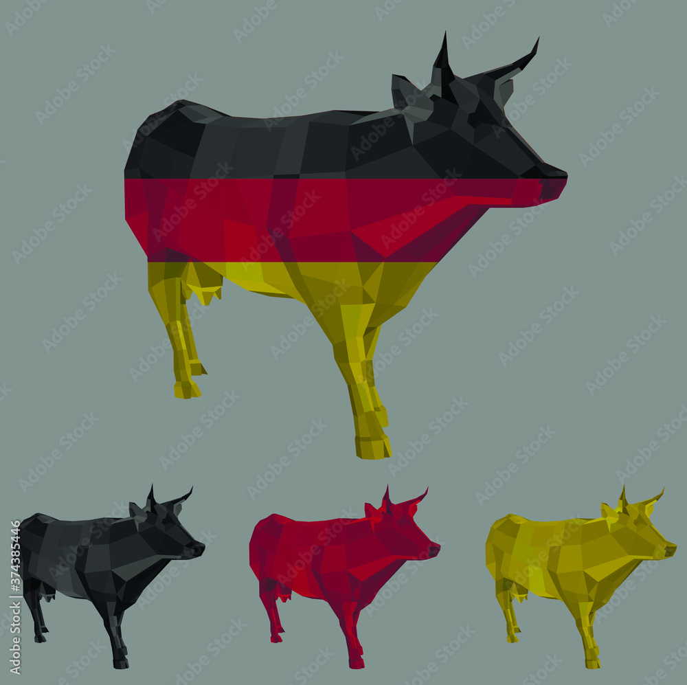low poly animal cow Germany symbol with national flag colors Stock ...