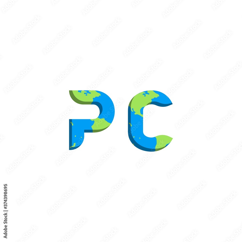 Initial PC logo design with World Map style, Logo business branding ...