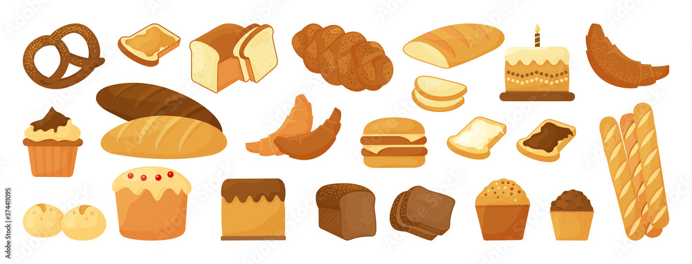 Cartoon bread, bakery pastry product isolated on white background ...