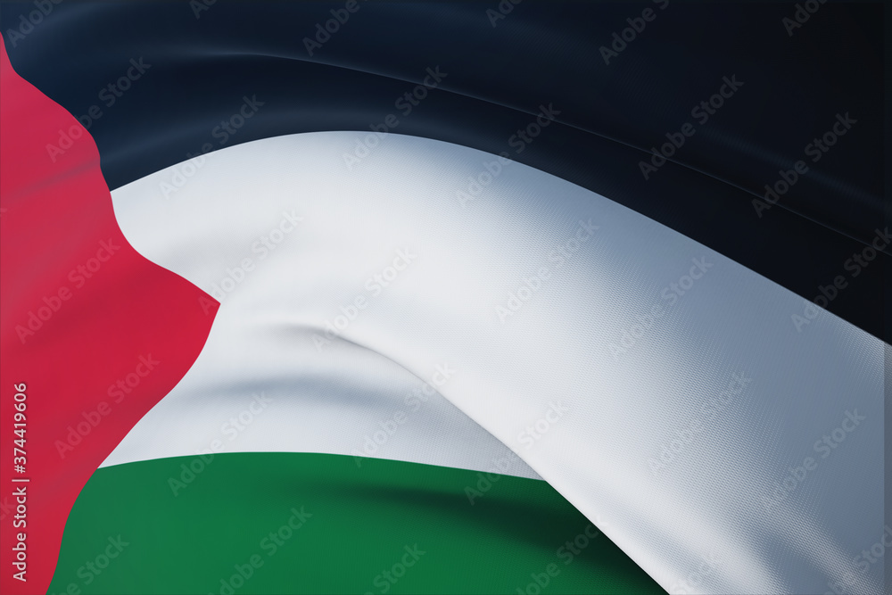 Waving flags of the world - flag of Palestine. Closeup view, 3D ...