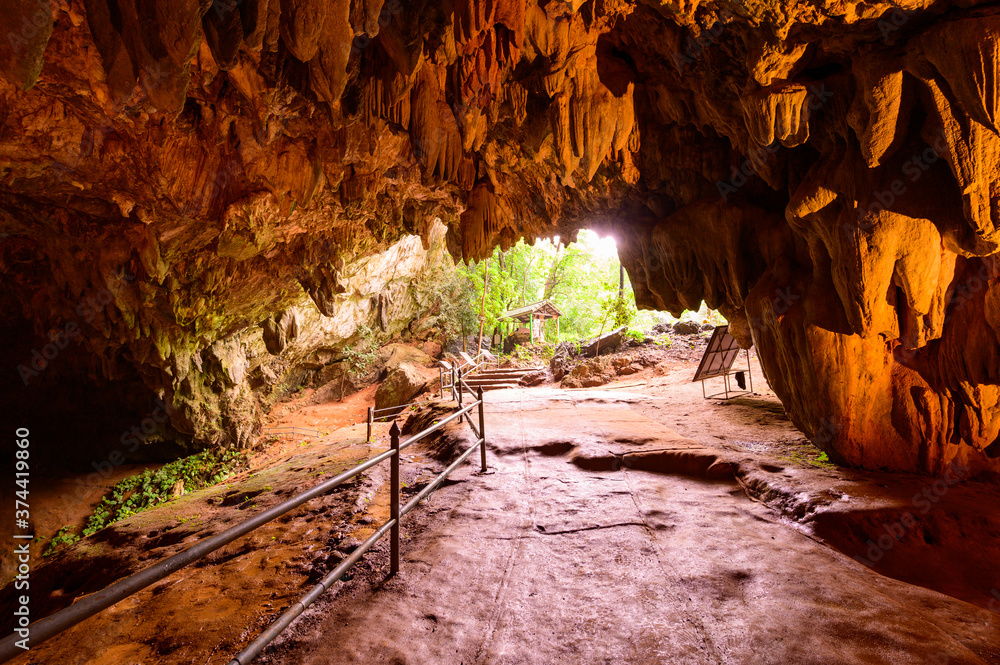 Entrance of Thamluang cave in Thamluang Khunnam Nangnon National Park ...
