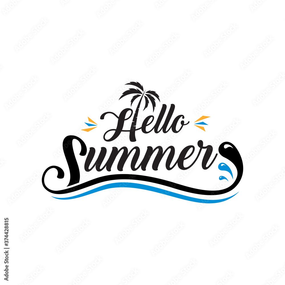 Hello Summer. Hand drawn lettering phrase isolated on white background ...