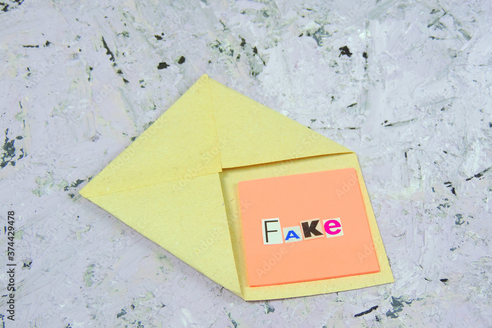 Fake word from paper letters on letterhead sticker in envelope Stock ...