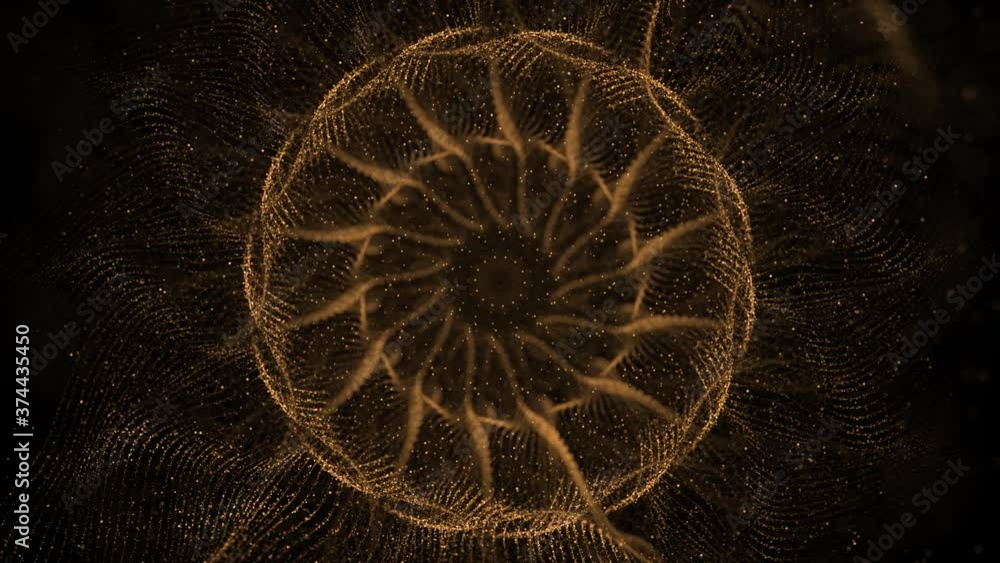 golden waves motion abstract of particles gold dust with stars on black ...