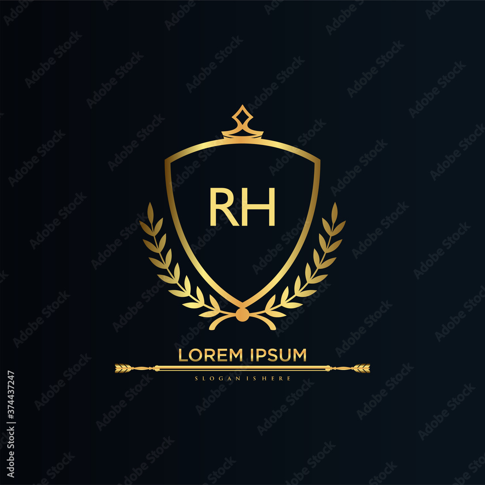 RH Letter Initial with Royal Template.elegant with crown logo vector ...