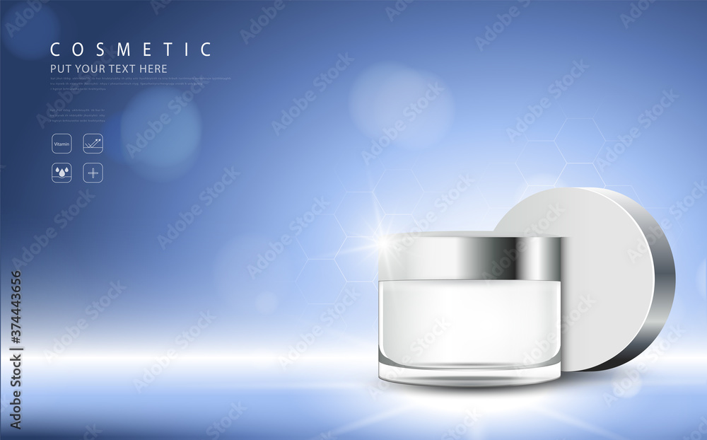 cosmetic product poster, bottle package design with moisturizer cream ...