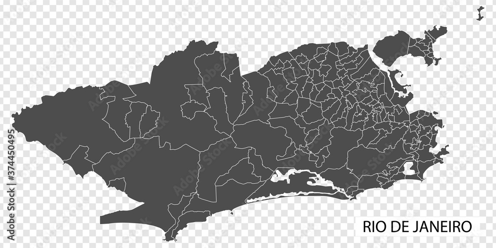 High Quality map of Rio de Janeiro is a city Brazil, with borders of ...