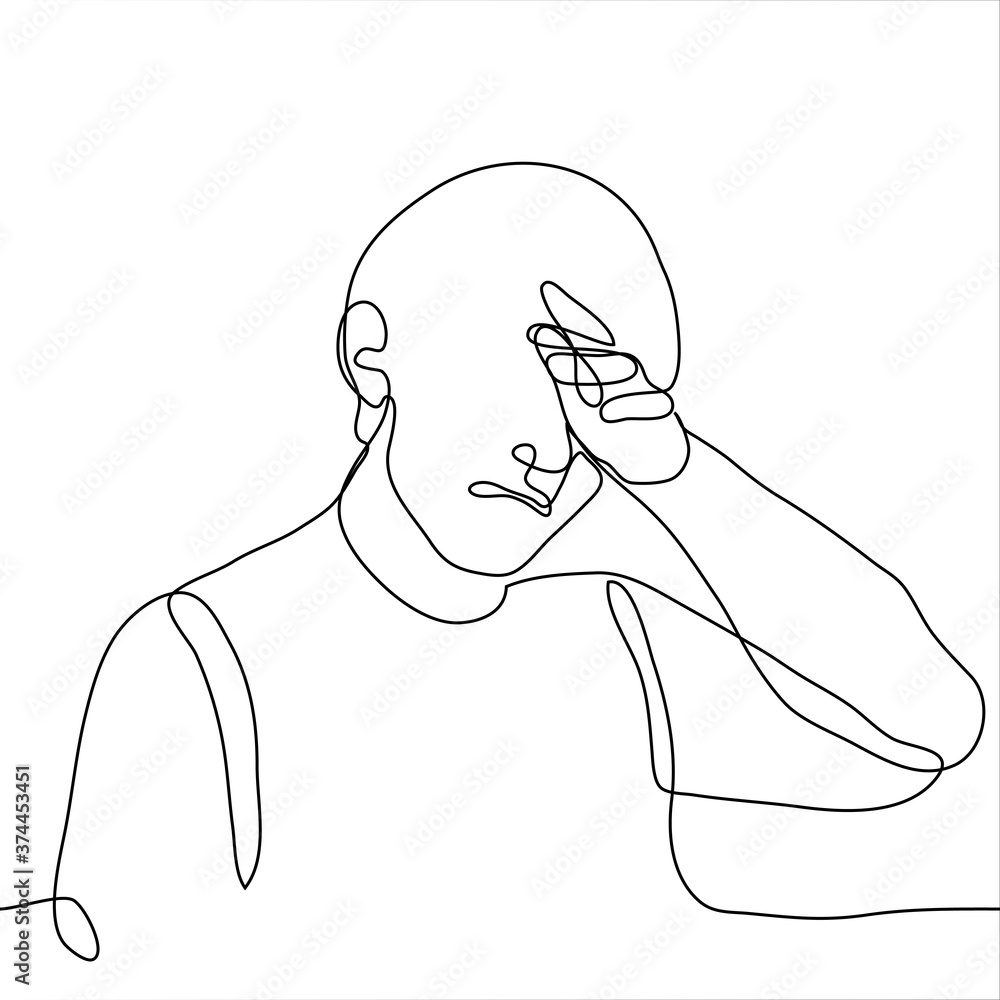 Vetor de portrait of a man who cries heavily and wipes away his tears ...