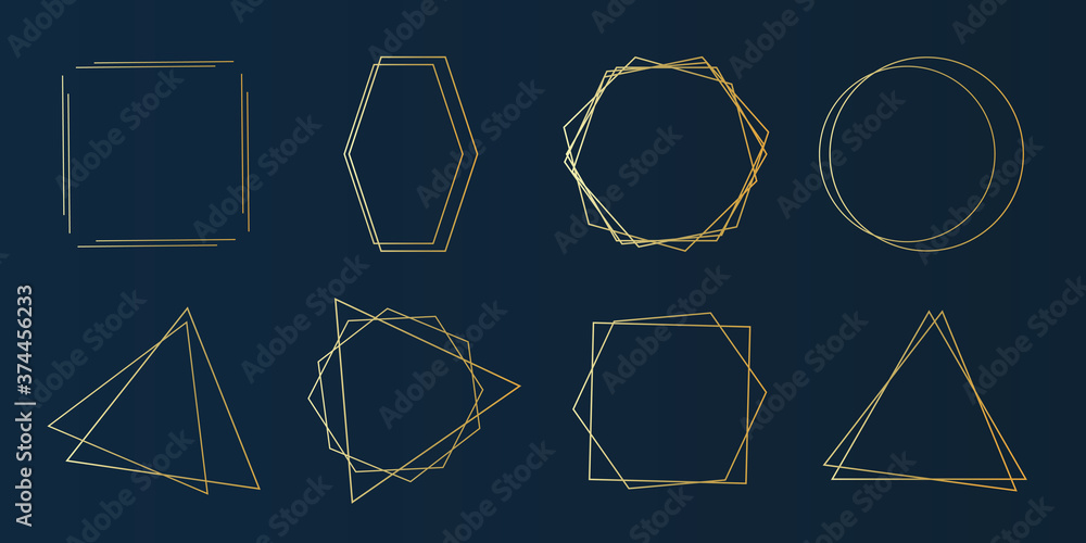 Set of Golden Geometric Frames - Geometrical Art Deco Style Clip-Art ...