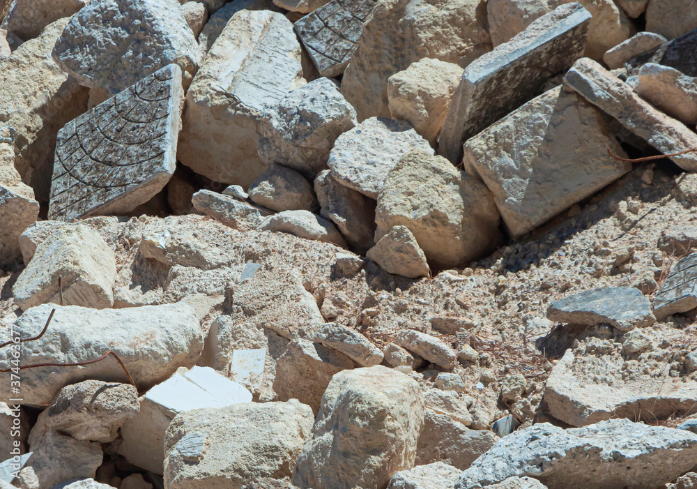 pieces of concrete and brick rubble debris on construction site Stock ...