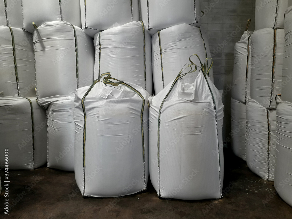 Stock pile Chemical fertilizer jumbo-bag in warehouse waiting for ...
