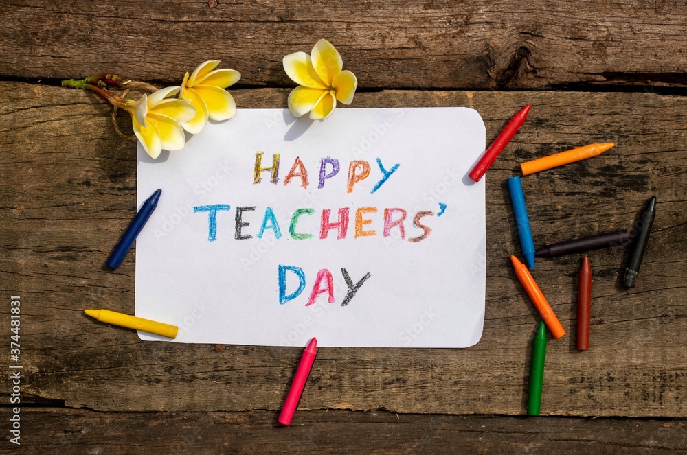 Happy Teachers' Day Wish Written on Paper Note With Color Pencil and ...