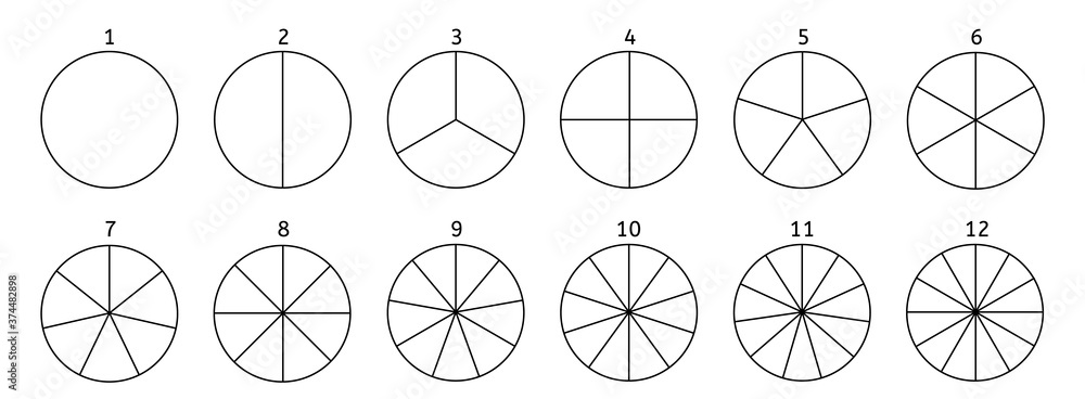 Divide circle diagram. Black segment element. Vector round 12 section ...