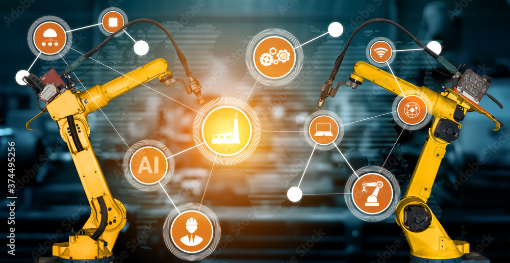 Smart industry robot arms for digital factory production technology ...