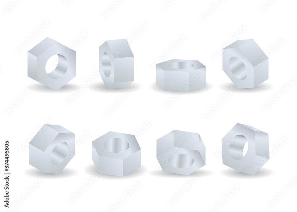 Realistic nut in various angles vector. Nuts top view, side view, half ...