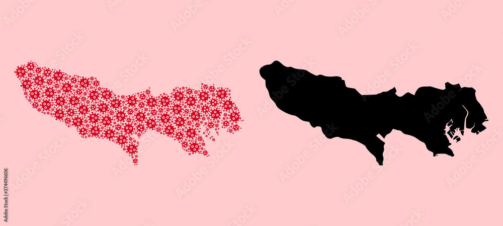 Vector Mosaic Map of Tokyo Prefecture of Infection Icons and Solid Map ...