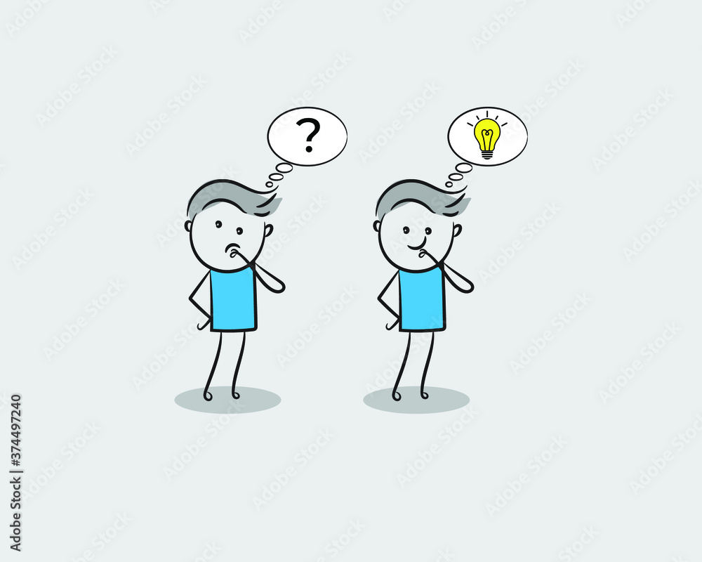 Vector illustration of man with thought bubbles, man with question mark ...