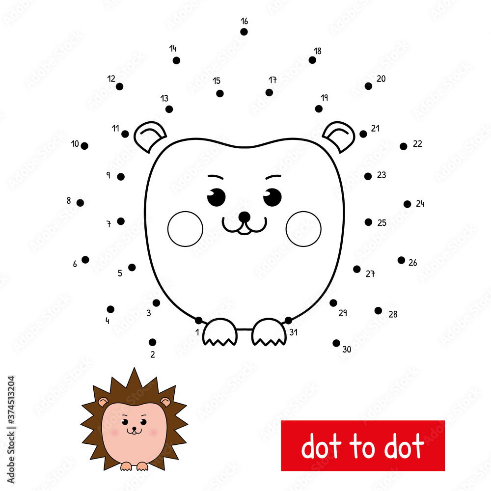 Cute hedgehog. Connect the dots in order. Educational numbers game ...