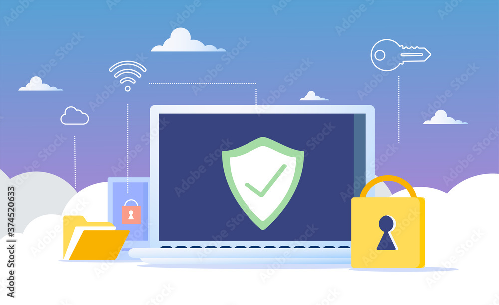 Personal data security in isometric vector illustration. Online file server protection system ...