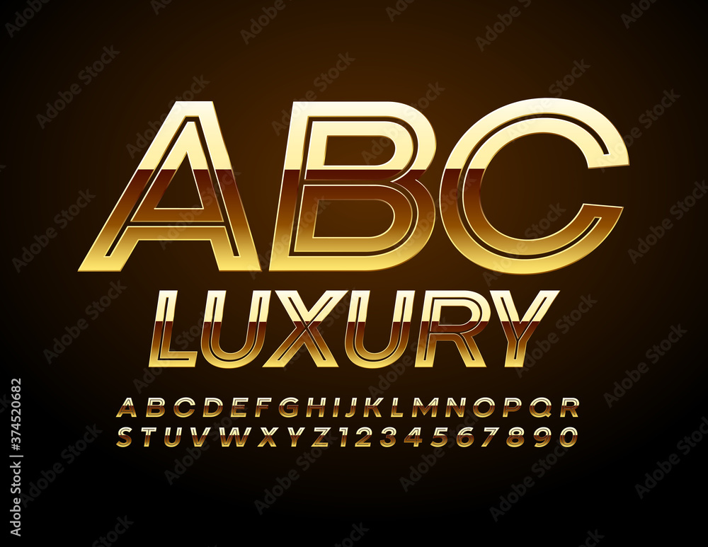 Vector Luxure Alphabet. Golden creative Font. Shiny elite Letters and ...