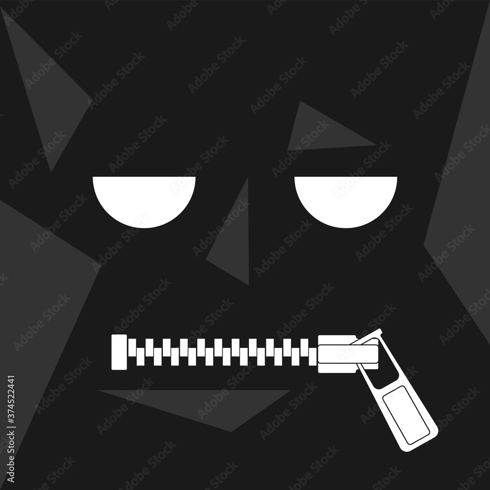 Black square face avatar with zipper mouth closure. Vector image Stock ...