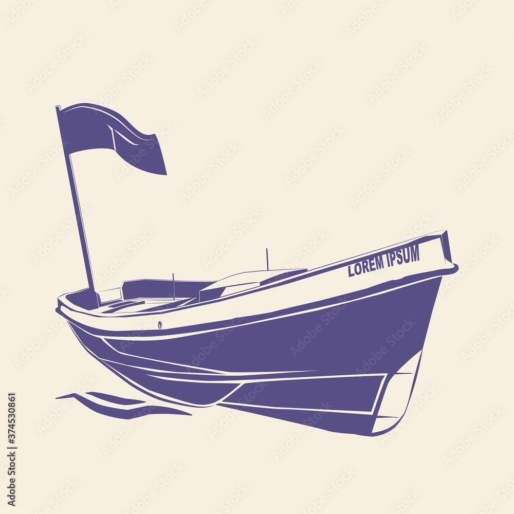 Vector boat logo with flying flag. Illustration for an emblem or logo ...