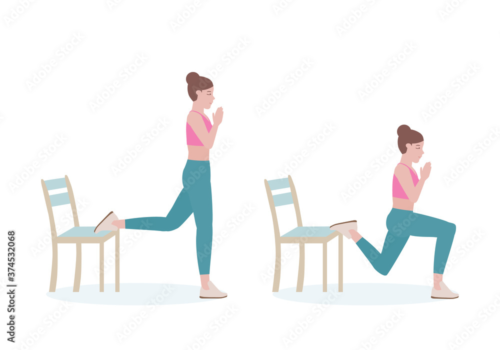 Woman doing exercises. Woman in pink shirt and a blue Long legs ...