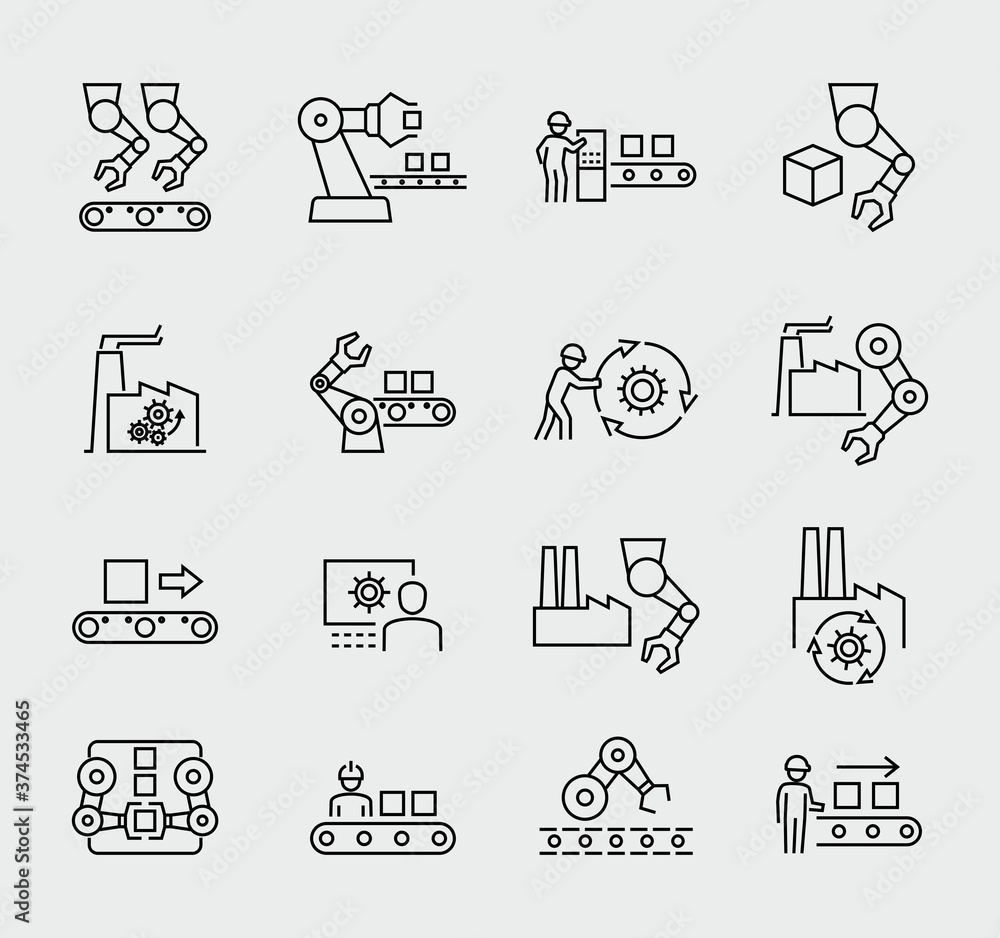 Production Vector Line Icons Set Stock Vector | Adobe Stock
