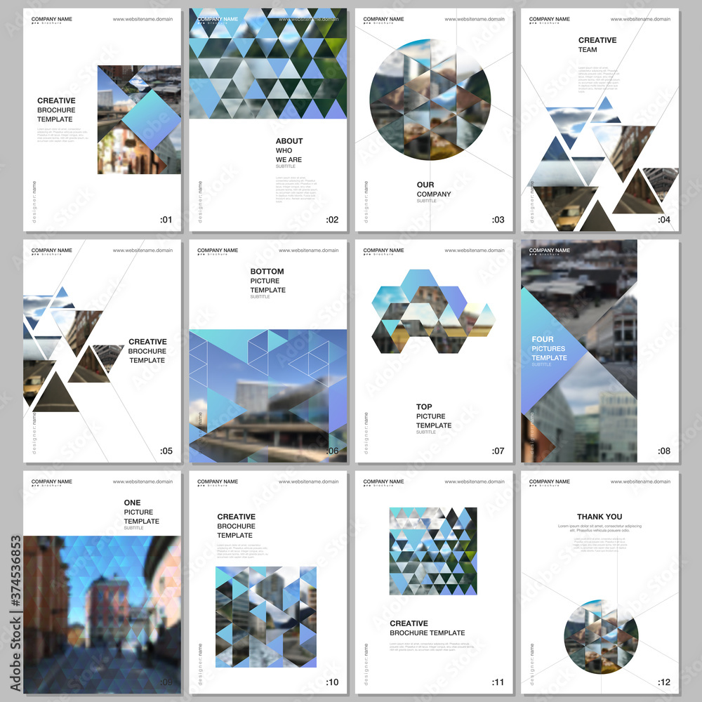 A4 brochure layout of covers design template with triangles, triangular ...