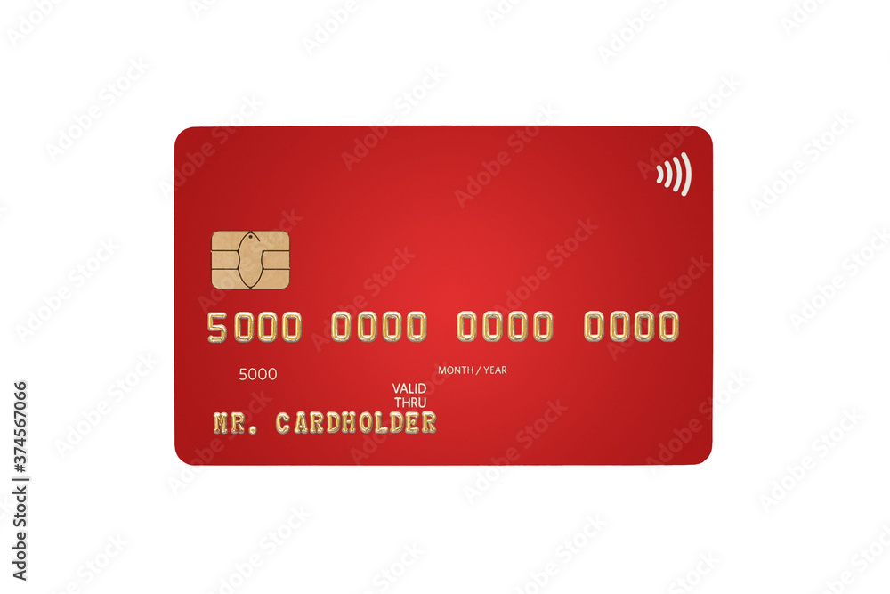 Red credit card with golden numbers isolated on white Stock ...