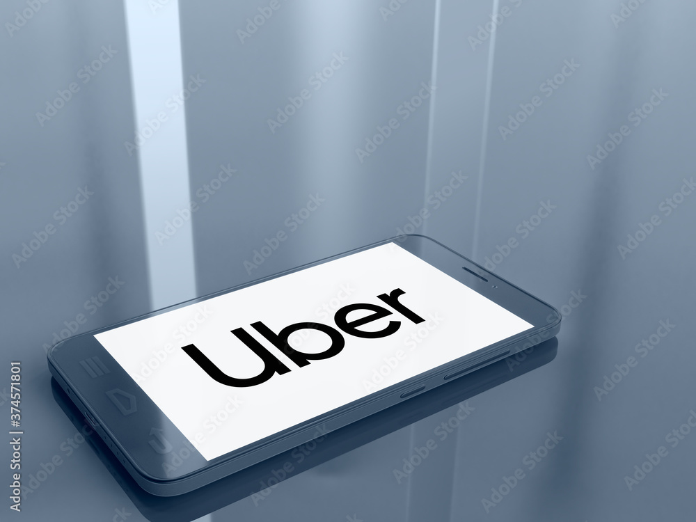 Uber logo on the screen of a smartphone - bright and vibrant monochrome ...