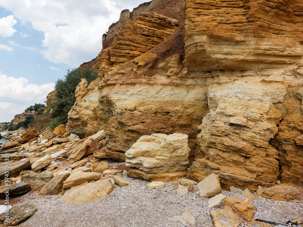 Mountain landslide disaster in sesmically dangerous area. Large cracks ...